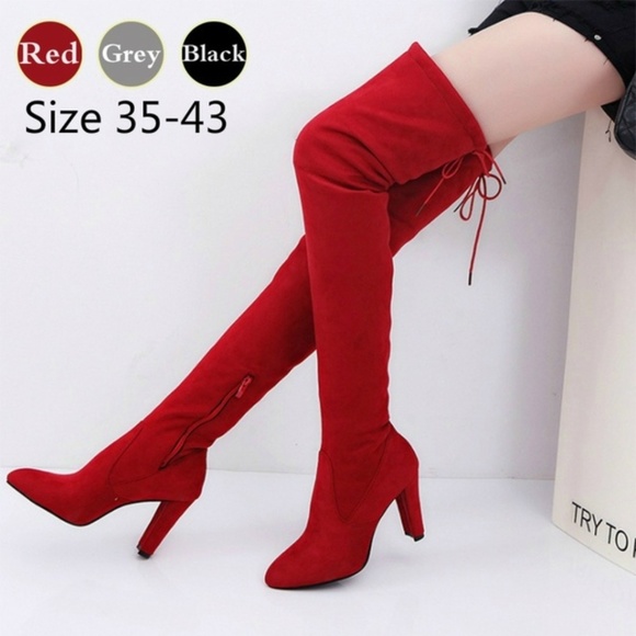 Shoes | Thigh High Suede Red Boots | Poshmark